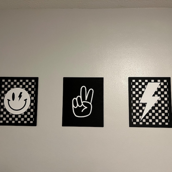 Black & White Checkered Sign Set:wood and Acrylic Decor Happy Dude Rad ...