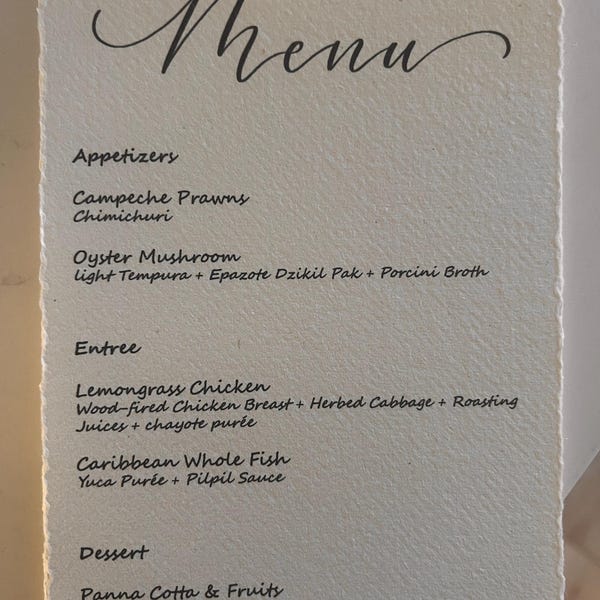 Bespoke Wedding Menu | Cotton Paper Wedding Menu | Handmade Wedding ...