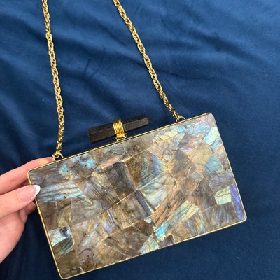 Abalone Sea Shell Inlaid Brass Clutch Bag, Original Pāua Bag Oyster ...