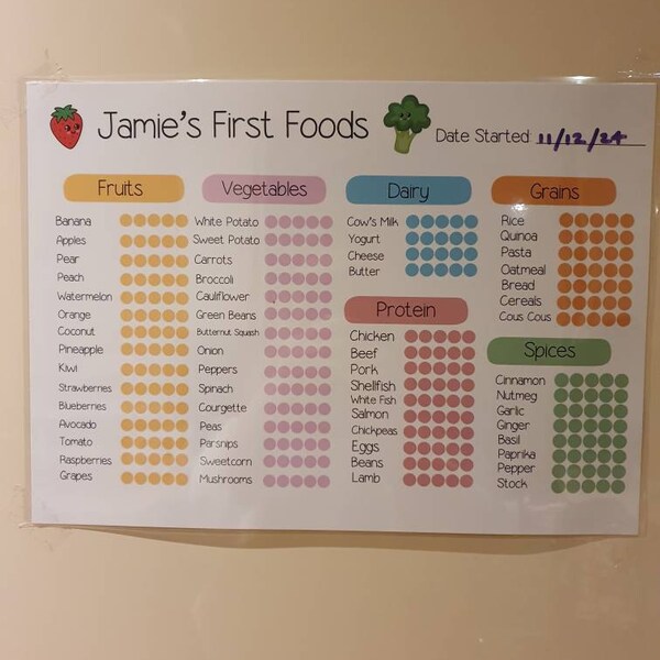 Personalised Custom Weaning Plan, Baby Led Weaning Chart, Tick off ...