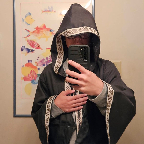 Adult Celtic Robe With Jacquard Trim & Hood | Medieval Sorcerer Cloak ...
