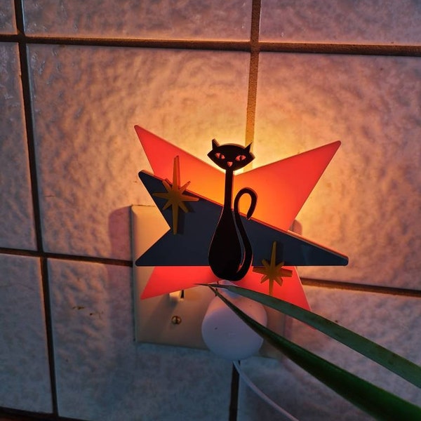 Mid Century Modern Night Light: Black Cat Acrylic Atomic Wall Decor - Etsy