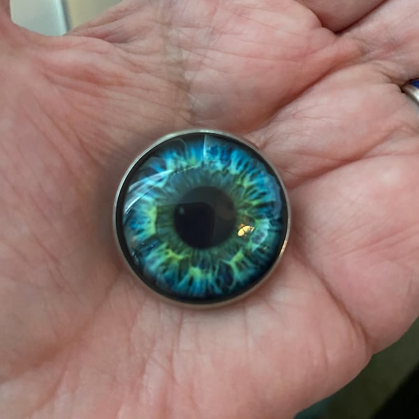 Realistic Eyeball Pin Button - 6 Colors Available - Grey Green Aqua ...