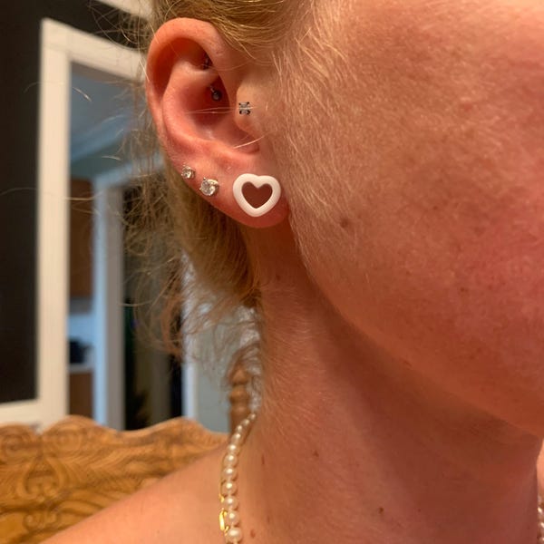 Day Love White Heart Shaped Ear Plugs Gauges Tunnels Hollow Hearts ...