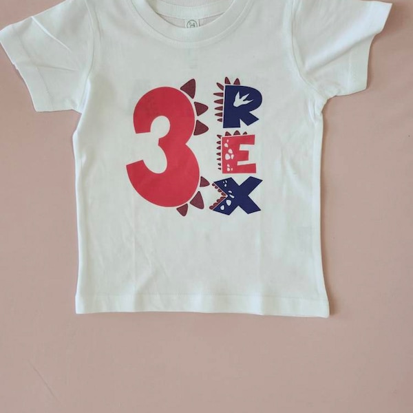 Three Rex Birthday Shirt, 3rd Dinosaur Birthday Tee, Dino Birthday Boy ...