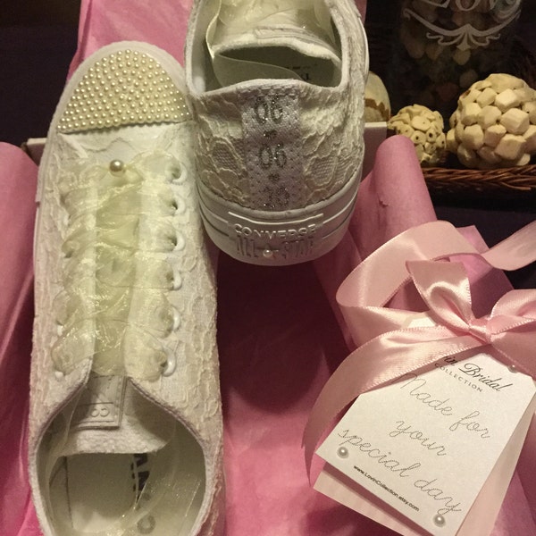Ivory Lace Sneakers for Bride, Bridal Trainers, Low Top White ...