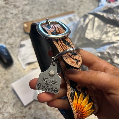 Custom Pet ID Tag With Turquoise Southwestern Aztec Cactus Cattle Ear ...