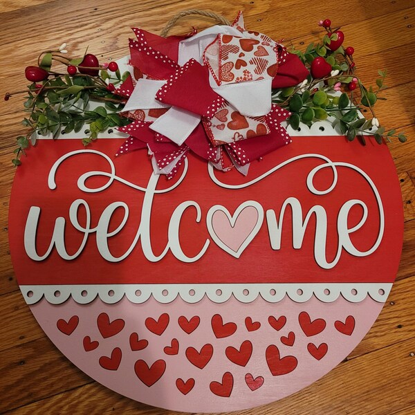 Valentine's Day Welcome Door Hanger – Romantic Heart Welcome Sign With ...