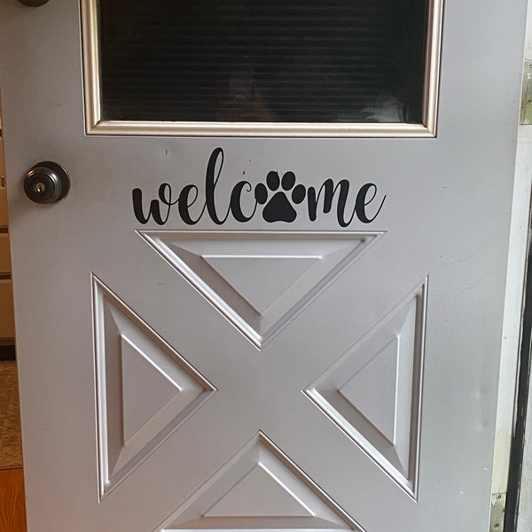 Welcome Door Decal - Front Door Decal - Dog Welcome Wall Decor - Vinyl ...
