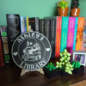 Personalized Laser Engraved Birch Wood Library Street Sign Bookshelf ...