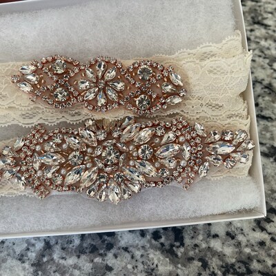 2 GARTERS Wedding Garter and Toss Garter Set-crystal Rhinestones With ...