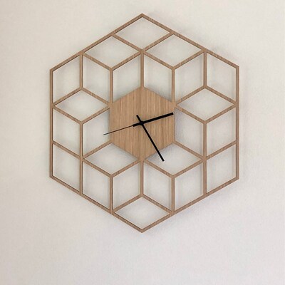 Cube Inspired Wooden Wall Clock, Silent Non Ticking Wood Clock ...