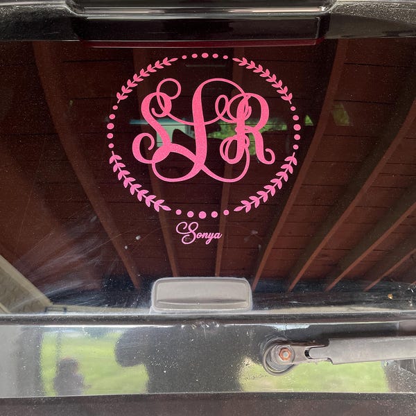 Glittery Custom Monogram Car Window Decal Script Vine Personalized ...