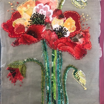Slow Stitching Kit Poppies - Etsy