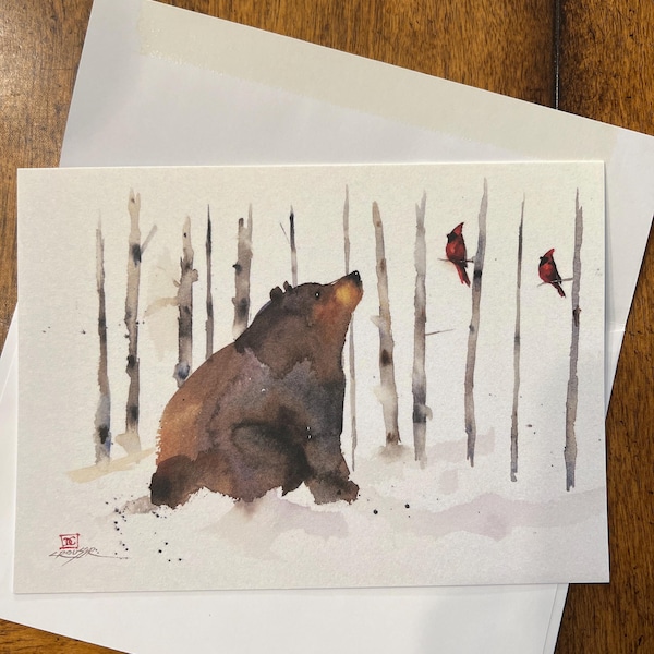 BEAR and CARDINAL Blank Greeting Cards, Set of 8, Watercolor Bird Art ...