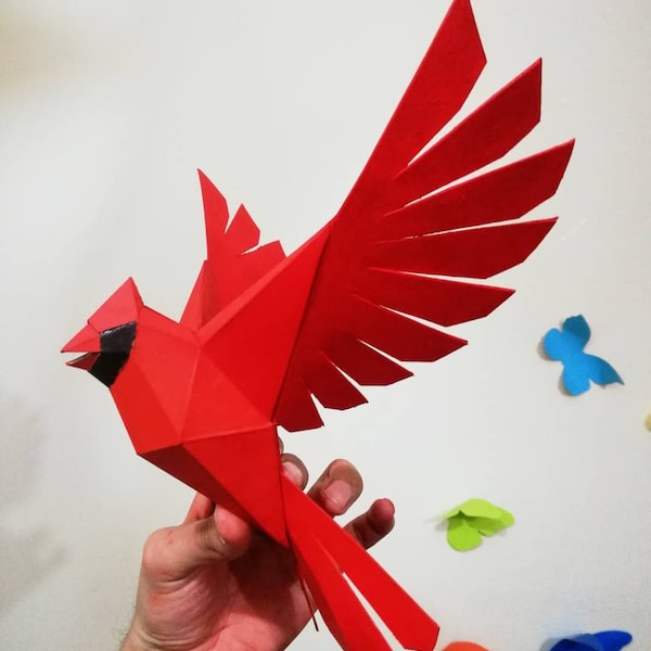 Northern Cardinal - Make Your Own Low Poly Bird on Fly, Geometric Bird ...