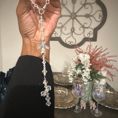 Swarovski Crystal Cross With Angel Car Charm Rear View Mirror - Etsy