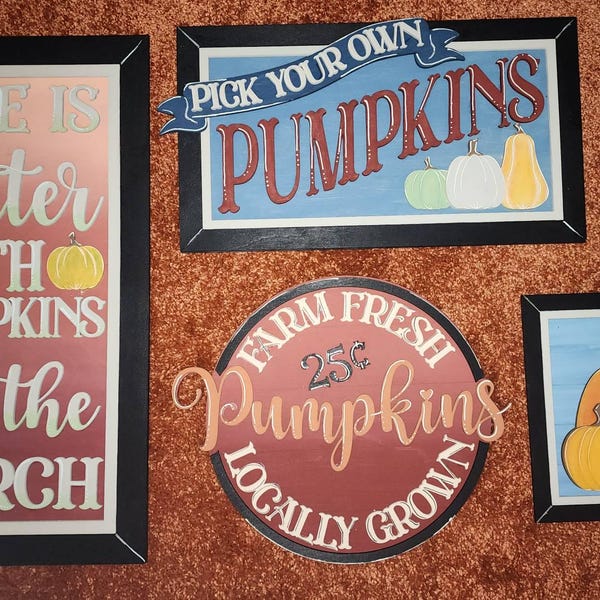 Pumpkin Fall Sign Sign Bundle Set File SVG, Glowforge, Farmhouse, Farm ...