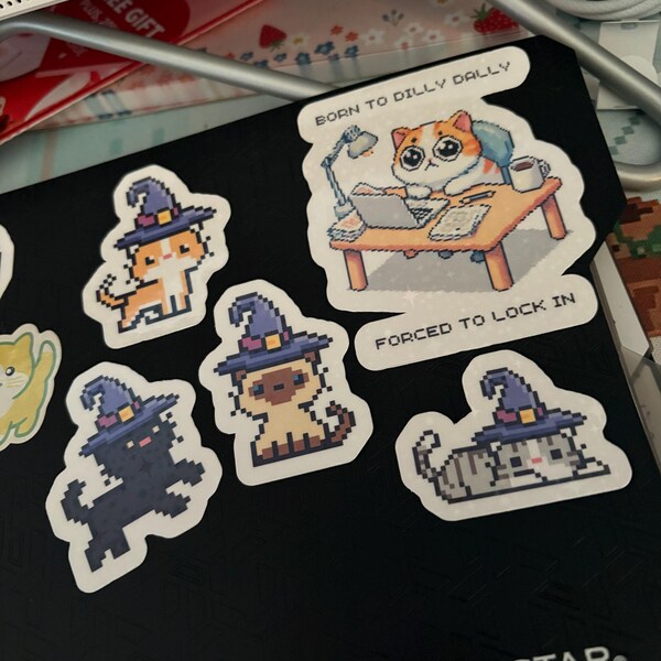 Bookish Kitty Vinyl Sticker Cute Pixel Art Cat Decal, Gifts for Readers ...