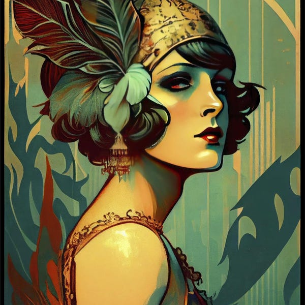 Flapper Girl Art Deco Poster - Portrait Wall Art Print Great Gatsby ...