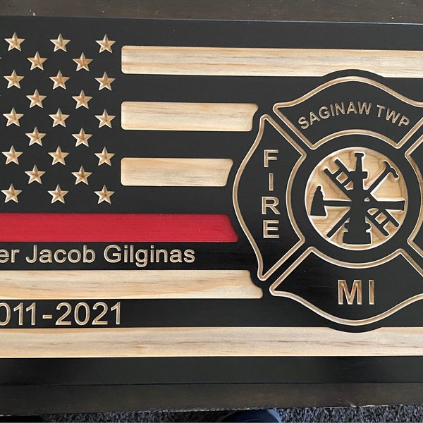 Personalized Fireman Flag, Fire Chief, Wooden Flag, Engraved Flag, Fire ...