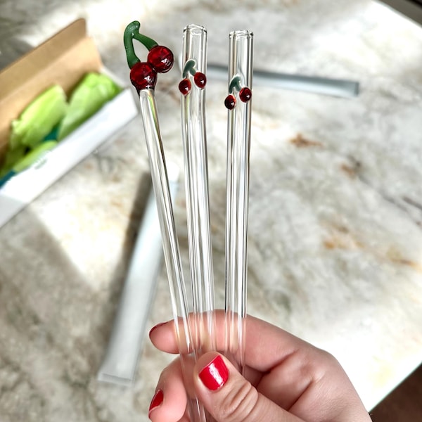 Set of 2 Cherry Glass Drinking Straws - Etsy