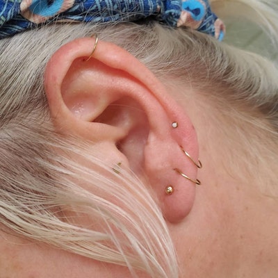 NEW 14K Solid Gold Vertical Helix Chain Piercing Unique Gold Barbell ...