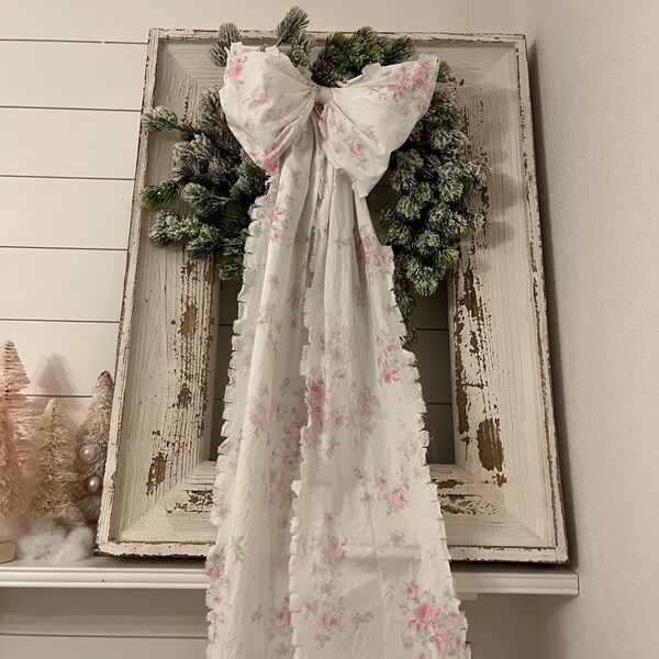 Tattered Pink and White Toile Raw Edge Washed Cotton Wrinkled Crinkled ...