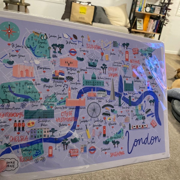 London Map Art Print, London Travel Print, Hand Drawn Map, Kids Wall ...