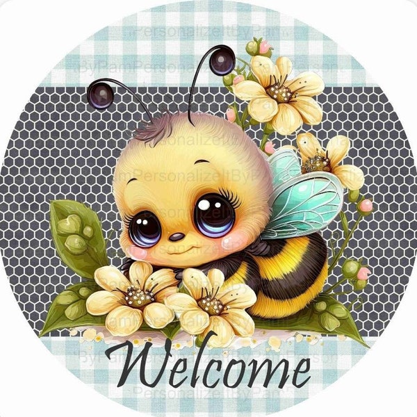 Round Bee Welcome Wreath Sign, Summer Bee Wreath Sign, Personalize It ...