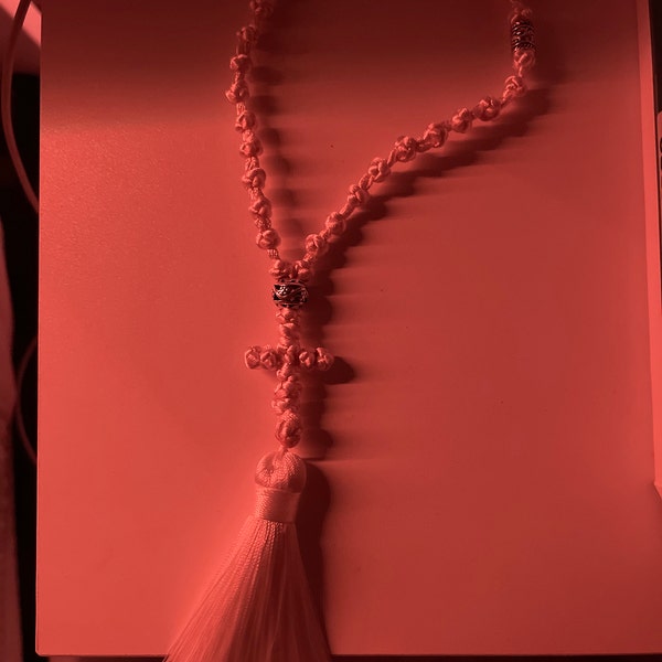 White 33 Knot Eastern Orthodox Prayer Rope Byzantine Style Cross and 3 ...