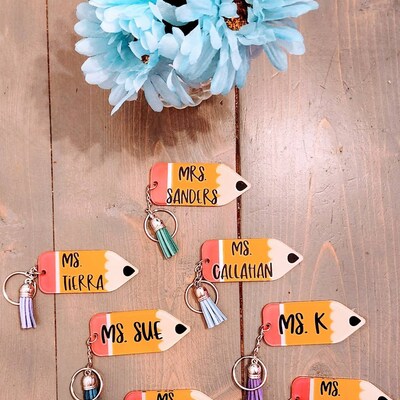 Custom Teacher Pencil Keychain - Etsy