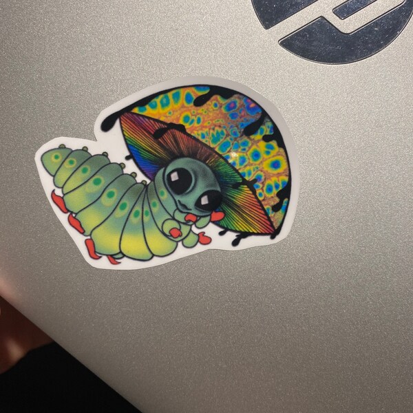 Mushroom Alien Caterpillar Sticker Trippy Sticker. Psychedelic Laptop ...