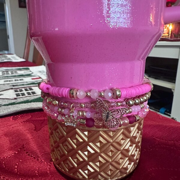 Loveshack Ribbon Rosa Stanley Straw Bow Pink and Gold - Etsy