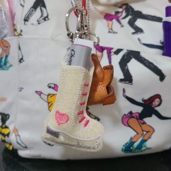 Ice Skate Lip Balm Holder Key Chain, Embroidered Vinyl in Your Choice ...