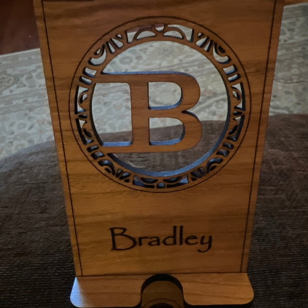 Personalized Monogram Laser Cut Cell Phone Stand. Walnut Phone Stand ...