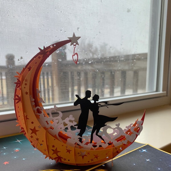 Couple on the Moon Card Pop up Kirigiami 3D Cards Handmade Uniqe ...