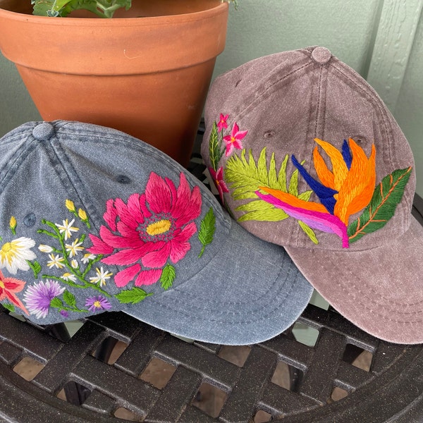 Embroidered Hat, Embroidered Sun Hat, Handmade Floral Baseball Hat ...