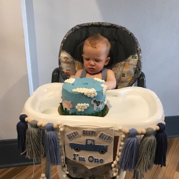 Blue Truck Birthday High Chair Banner, Beep Beep Party Decor - Etsy