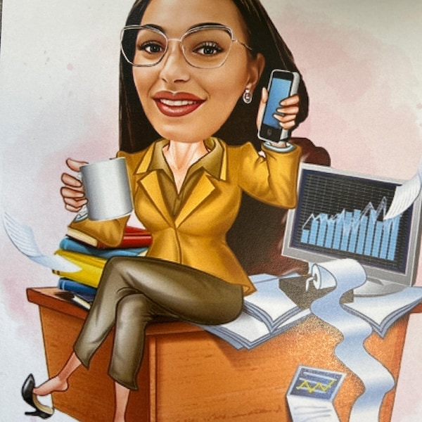 Custom Female Super Boss Cartoon Portrait, Boss Portrait, Gifts for ...