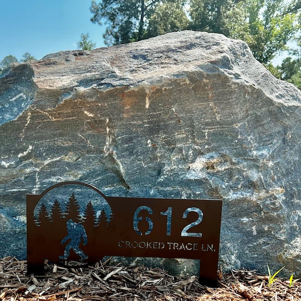 Personalized Bigfoot Metal Address Sign, Forest House Number Plaque - Etsy