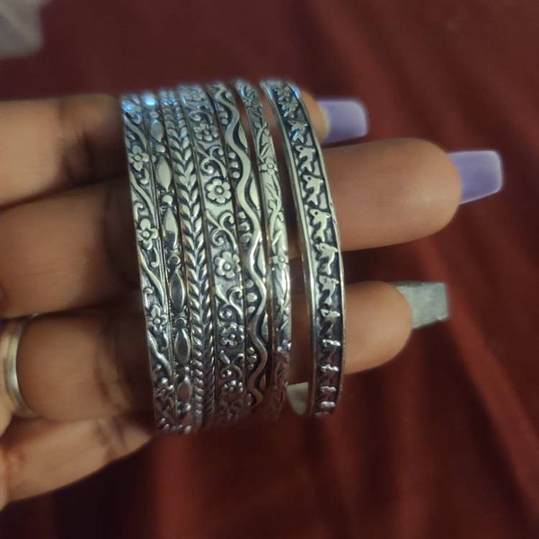 Silver Bangle, 7 Set of Bangle, Cuff Bangle, 925 Sterling Silver Bangle ...