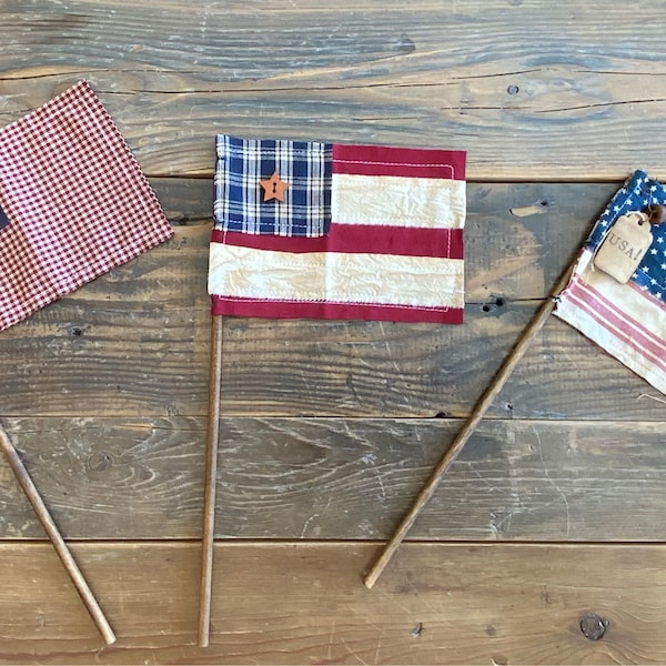 Primitive American Flags, Patriotic Flags, July 4th Tiered Tray Decor ...