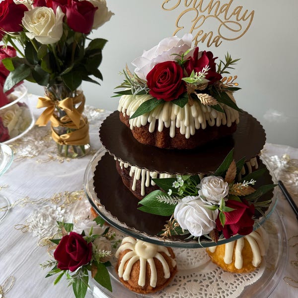 Cake Decoration White Red Wedding Cake Topper Red Flower Decor Cake ...