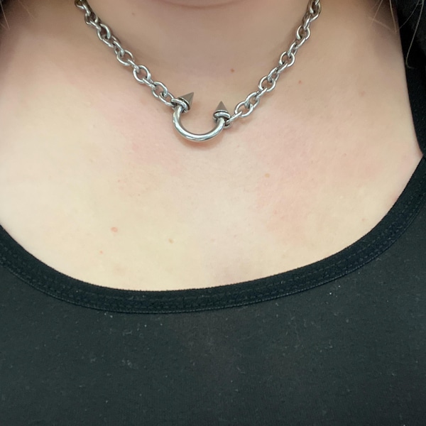 PIERCED Spike Ball Stainless Steel Bulky Chain Choker Necklace Goth ...