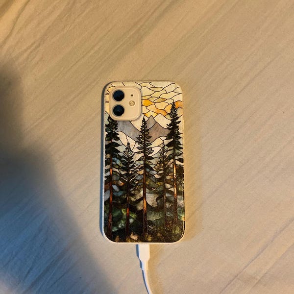 Mountain Biodegradable Phone Case, Stained Glass Look Forest Case ...