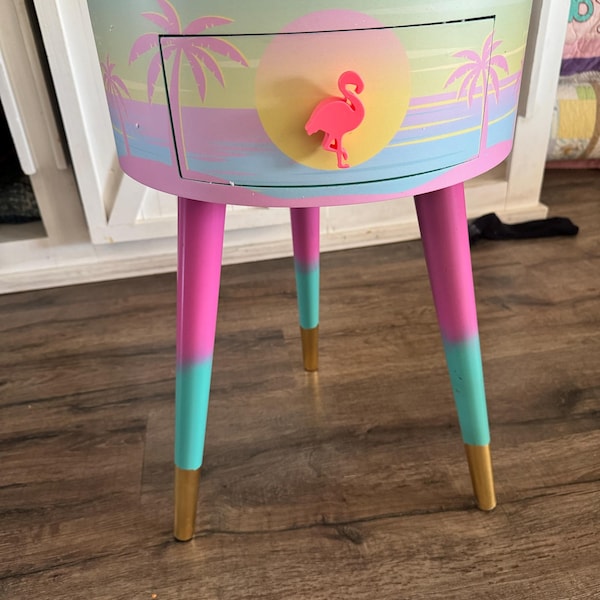 Pink Tiger Square Bedside Table, Two Drawers, Ideal Nightstand. Flamingo and Baby Pink With Gold ...