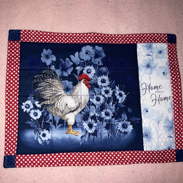 Poultry Handmade Placemats, Quilted Cotton Rooster Placemats, Farm ...