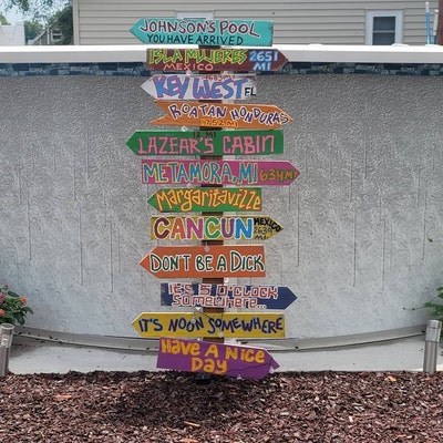 Most Popular Set of 5 Directional Signs . Beach Signs . Tiki Signs ...