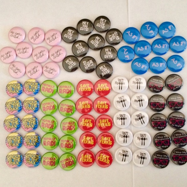 Everything 80's Buttons (40 Pack) Party Favors, 80s Pins, 1" or 1.5" or ...